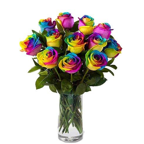 Rainbow Tinted Long Stem Rose Bouquet | Rainbow Roses